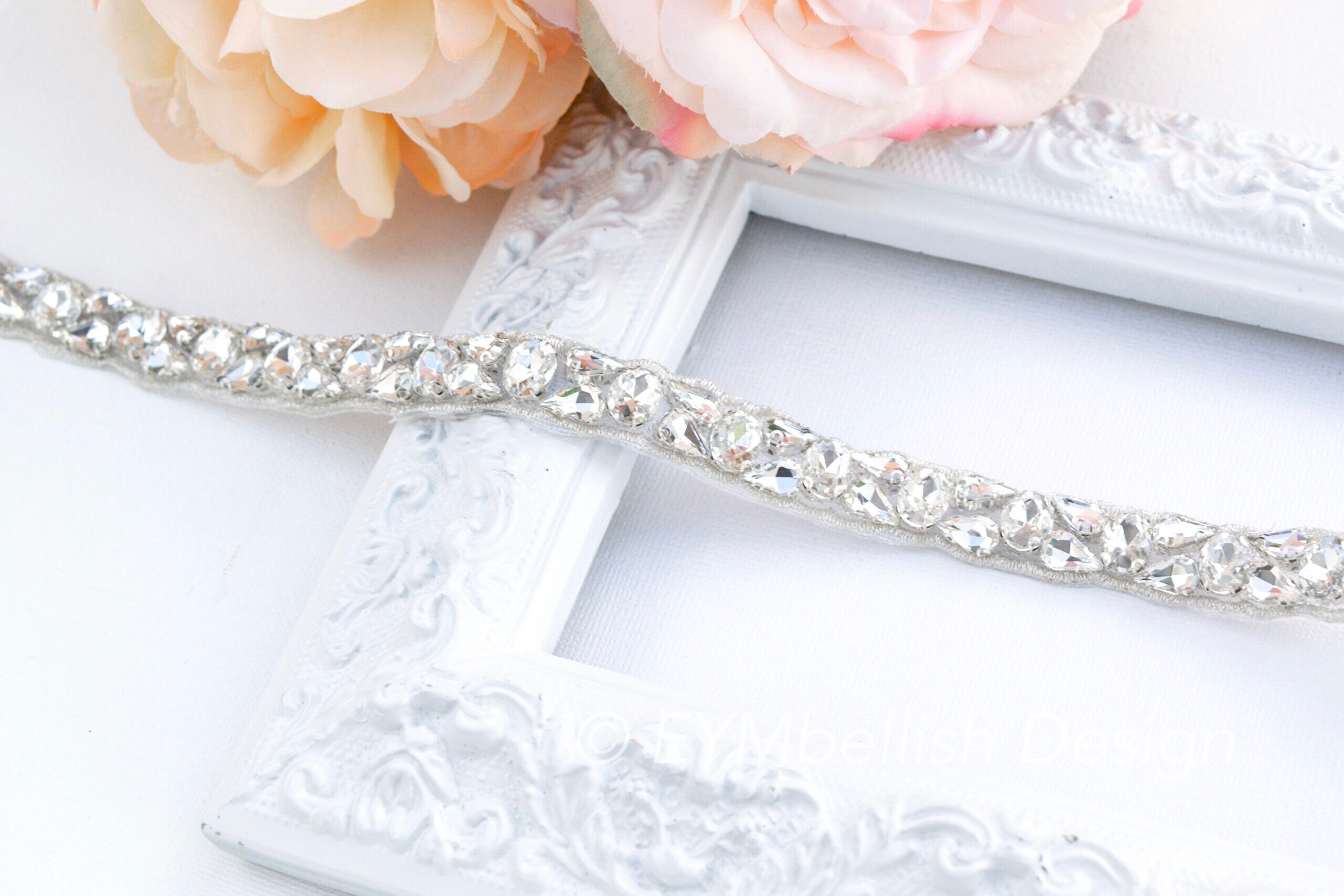 Full Length Thin Rhinestone Bridal Belt with Clasp | Etsy