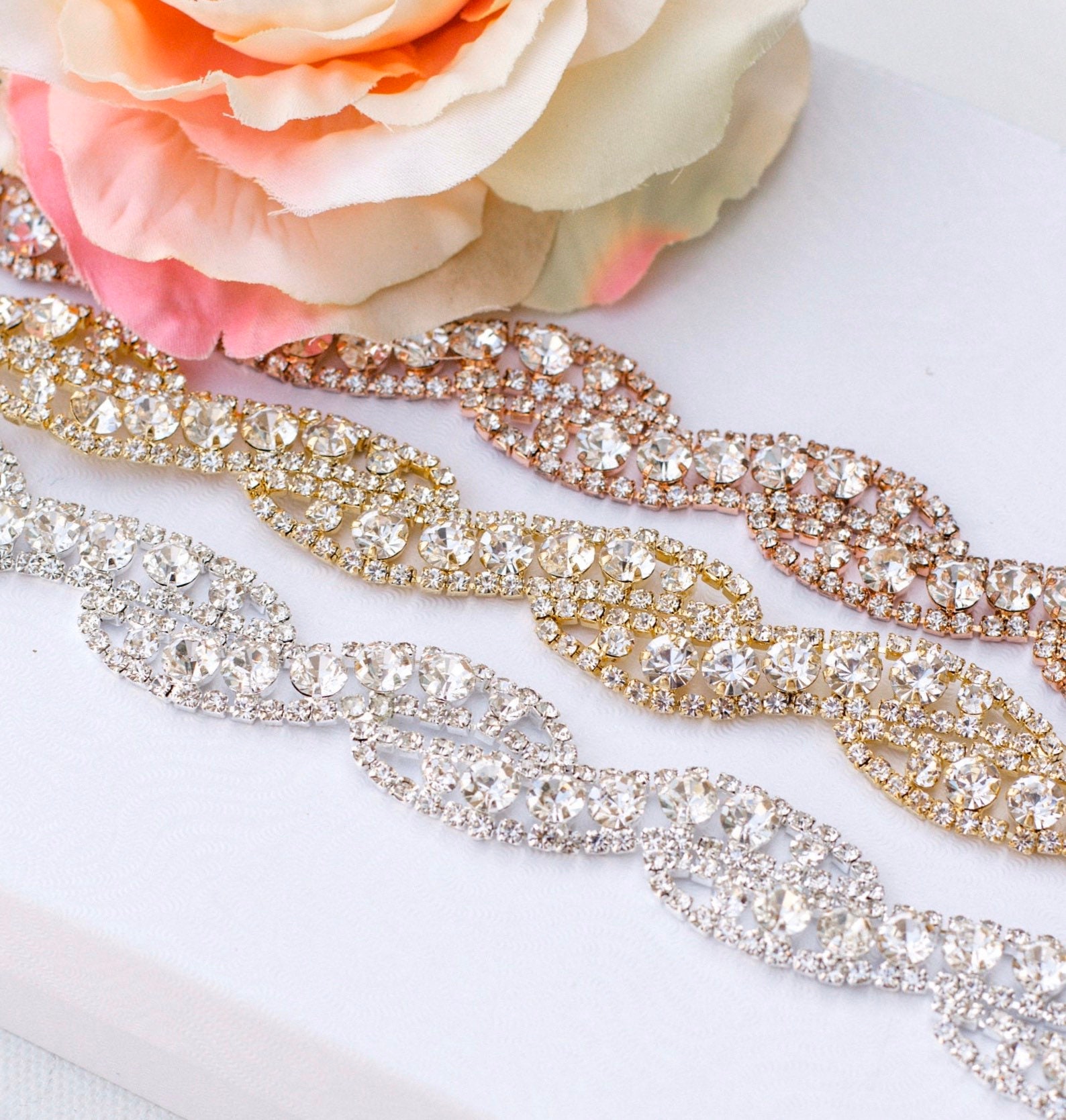 Thin Crystal Rhinestone Belt With Clasp Full Length Bridal | Etsy