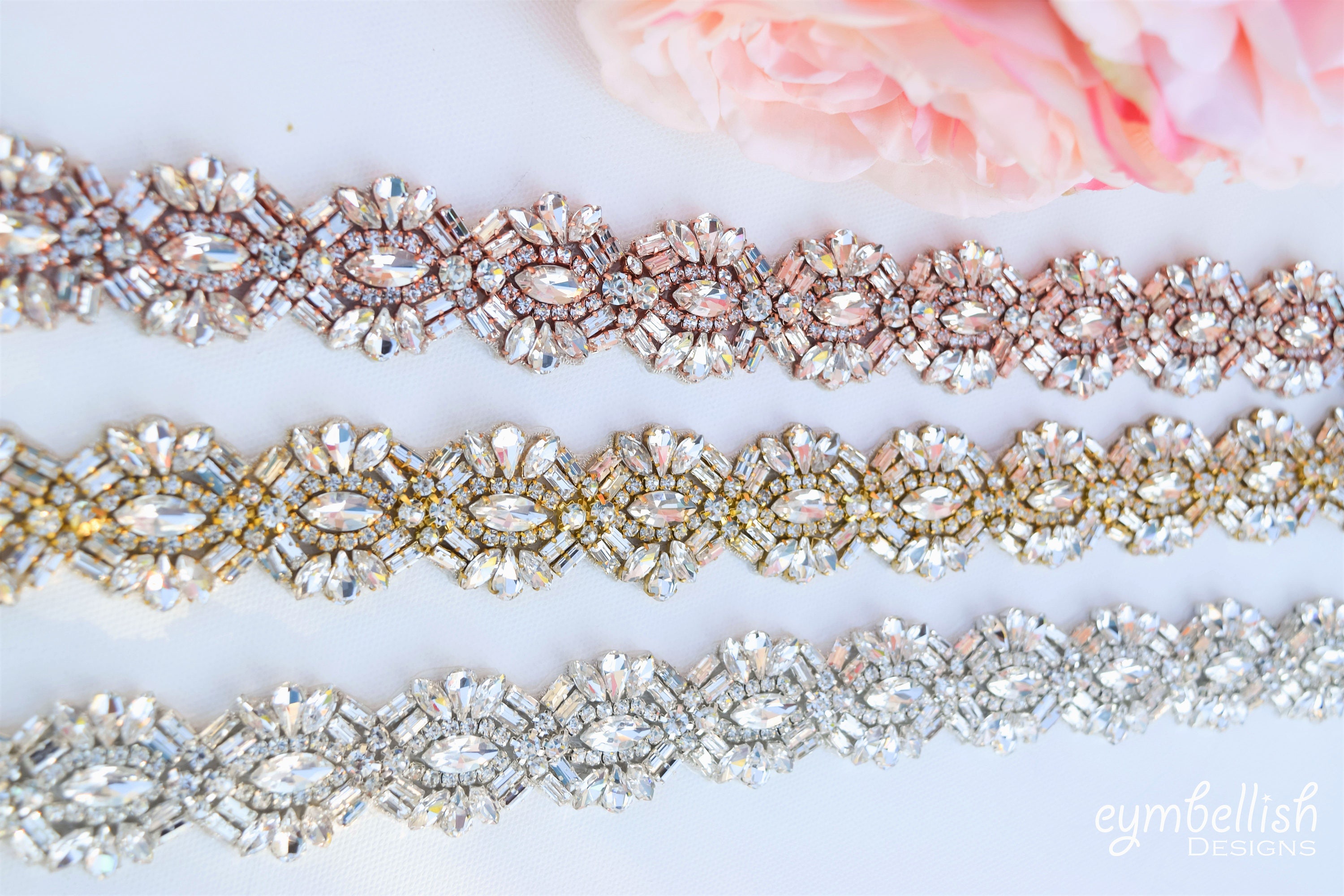 Rose Gold Crystal Rhinestone Bridal Belt with Full Full | Etsy