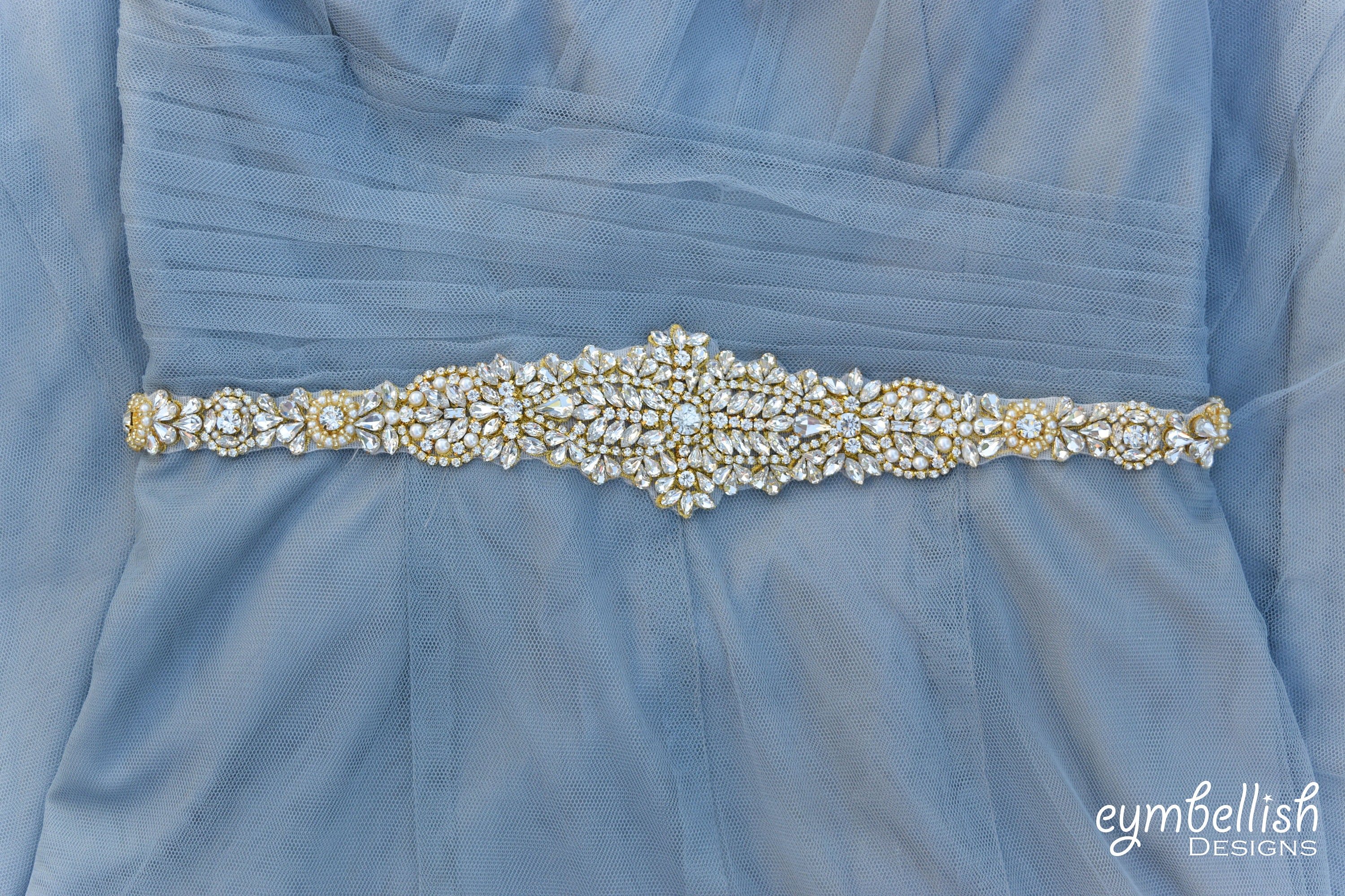 Gold Crystal Bridal Belt With Clasp, Wide All Around Rhinestone Wedding ...