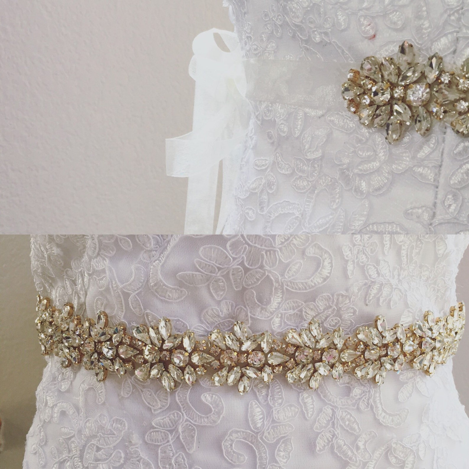 Gold Rhinestone Bridal Belt Embellished Belt With Ribbon Sash - Etsy