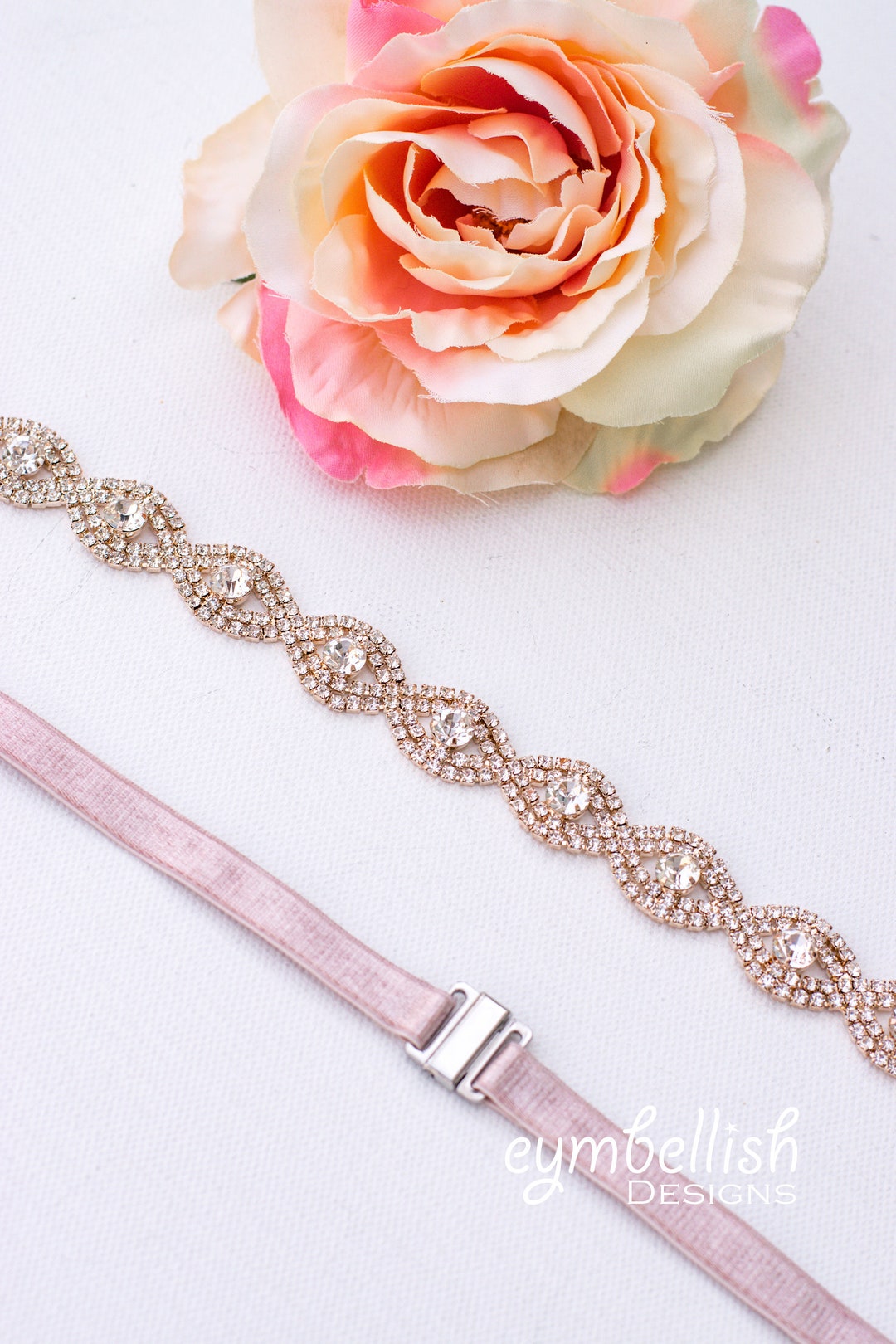 Fitted Rose Gold Thin Bridal Belt With Elastic Clasp, Bridal Sash ...