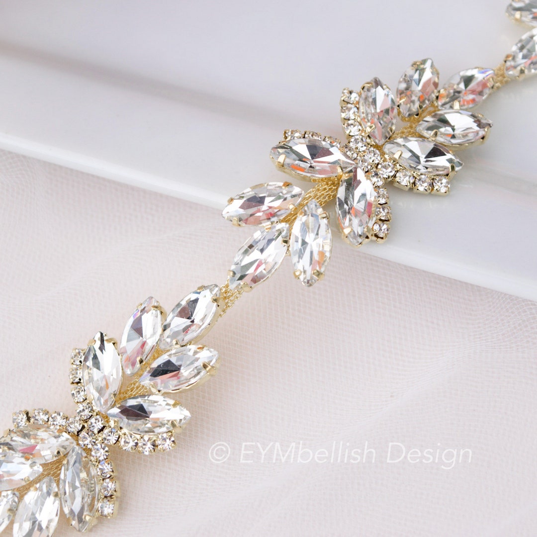 Thin Gold Rhinestone Belt- Bridal Belt- Gold Bridesmaid Belt- Crystal ...