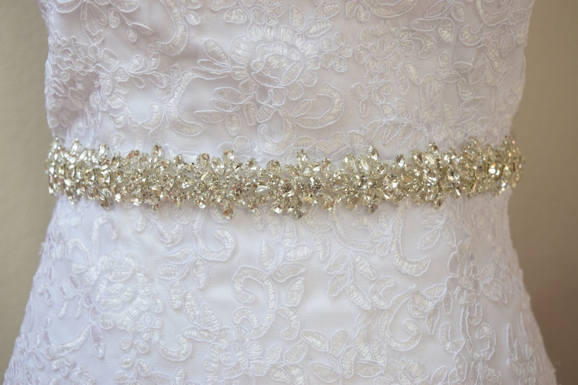Rhinestone Bridal Belt Embellished Belt with Ribbon Sash | Etsy