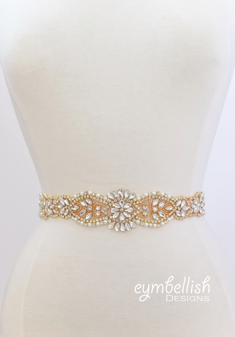 Gold Crystal Rhinestone Bridal Belt on Satin Sash Bridal - Etsy