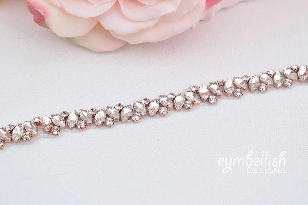 Rose Gold Rhinestone Bridal Belt – Crystal Wedding Sash, Clasp Closure ...