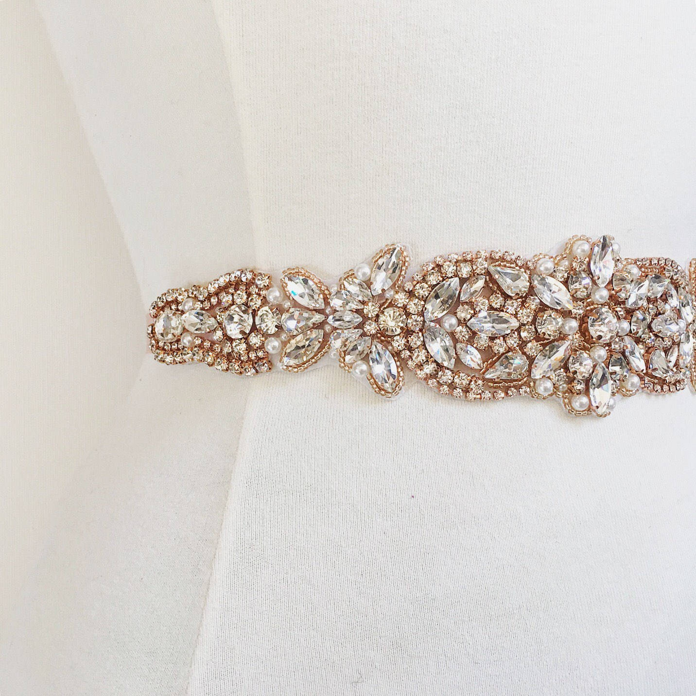 Rose Gold Crystal Rhinestone Bridal Belt on Ribbon Sash | Etsy