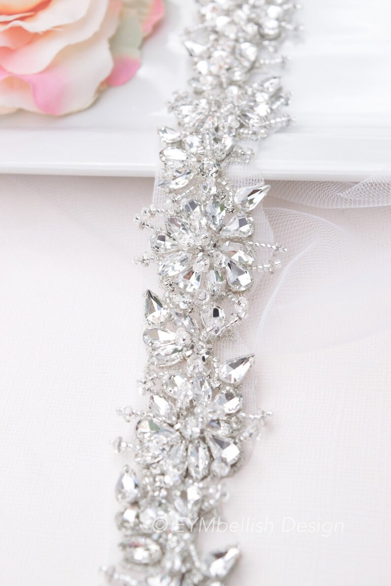 Full Length silver leaf Rhinestone Bridal Belt All the Way | Etsy