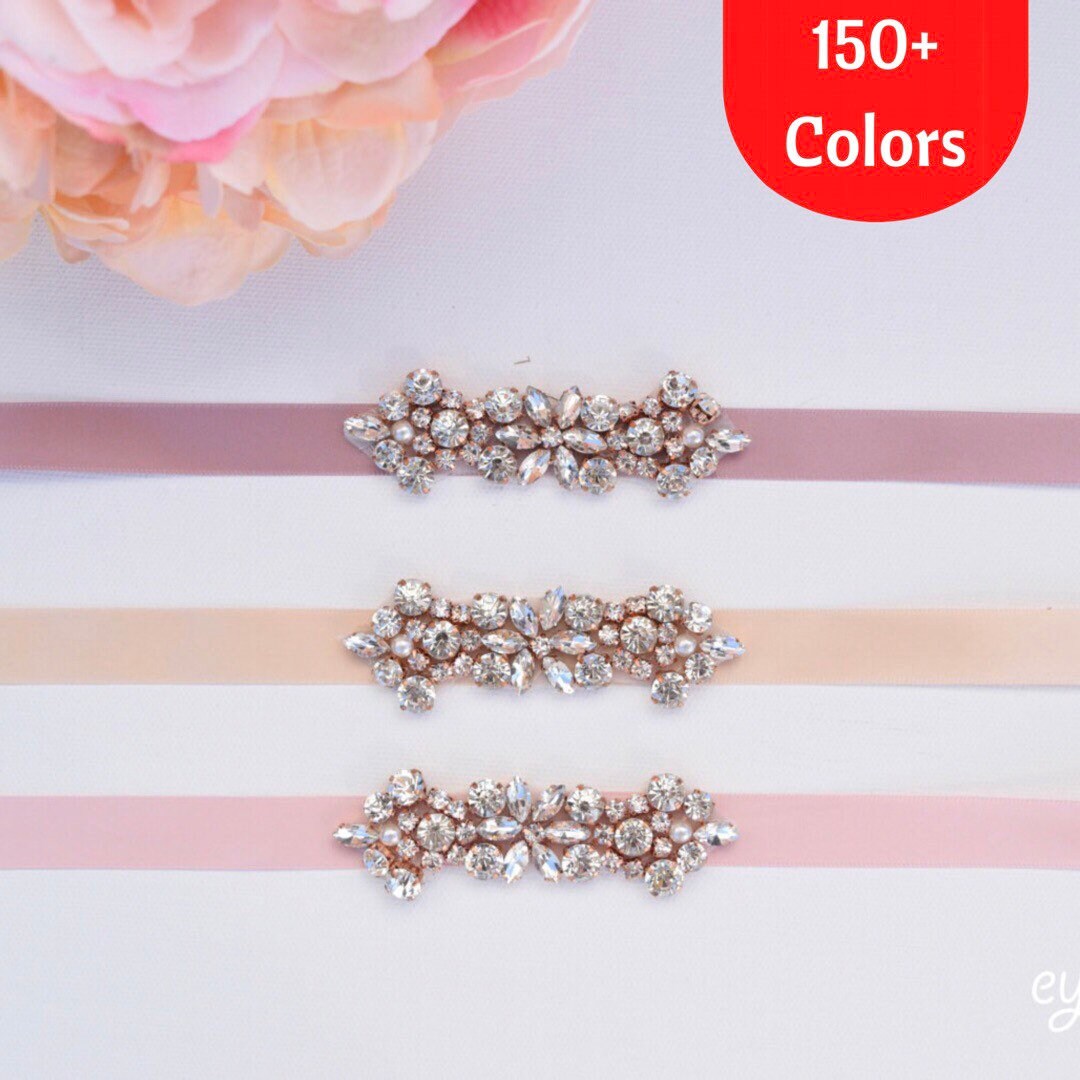 Rose Gold Bridesmaids Belt-rose Gold Flower Girl Sash-rhinestone Belt ...