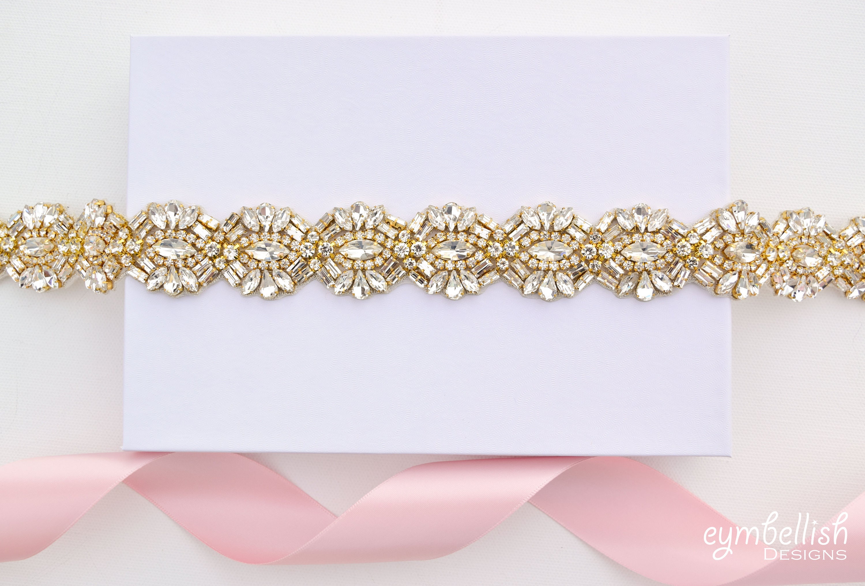 Gold Crystal Rhinestone Bridal Belt Bridal Belt with Ribbon | Etsy