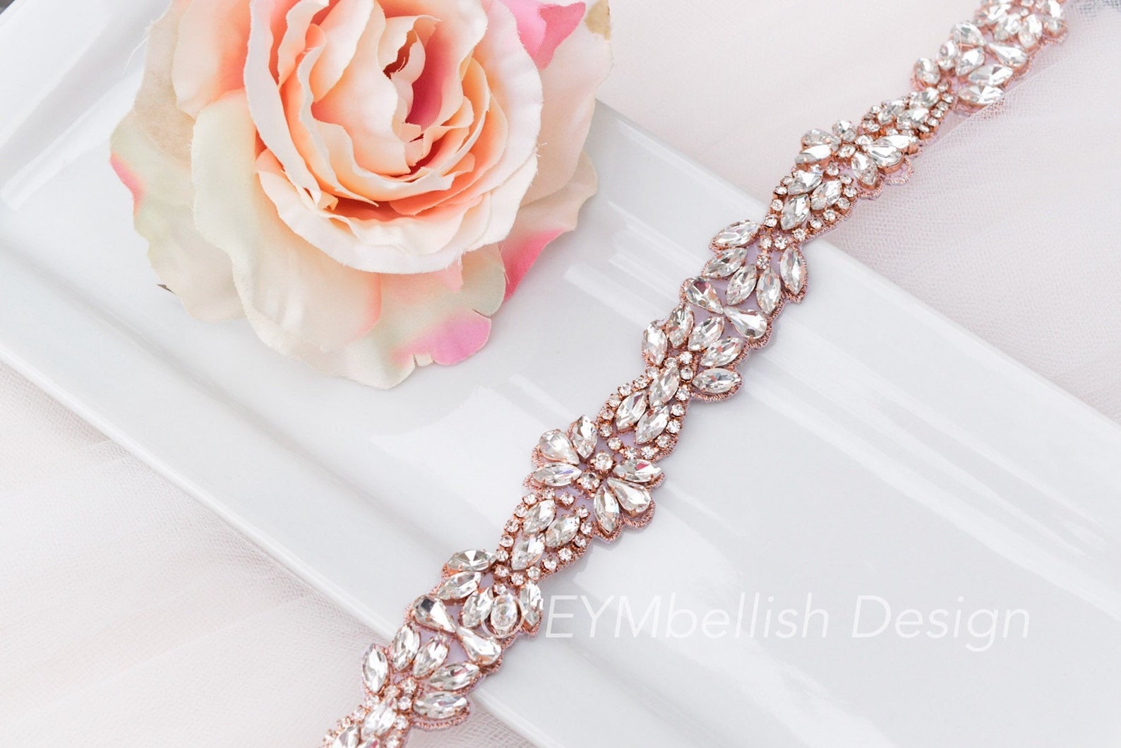 Thin Bridal Belt Rose Gold Bridal Belt Rhinestone Wedding | Etsy