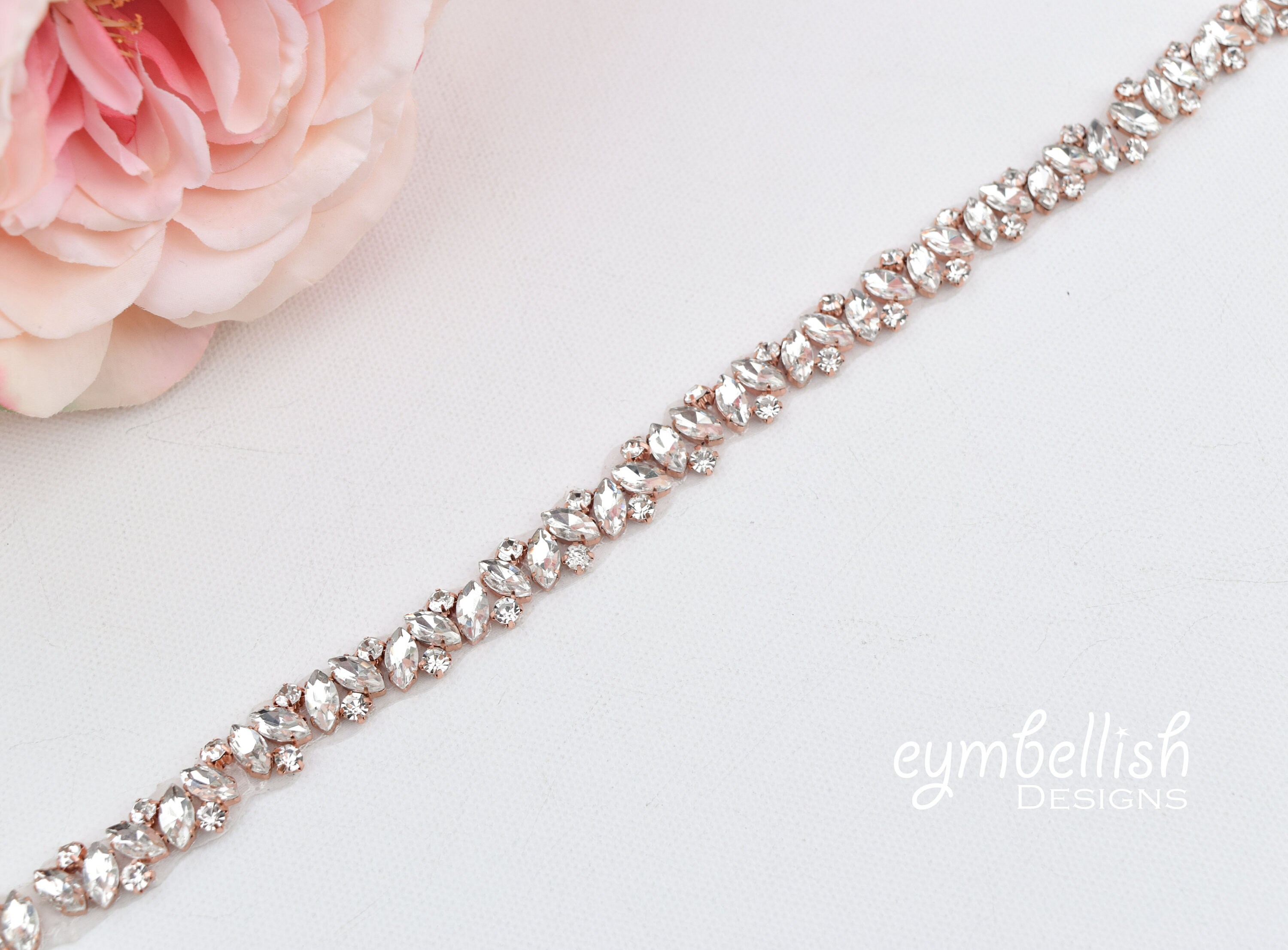 Rose Gold Rhinestone Bridal Belt – Crystal Wedding Sash, Clasp Closure ...