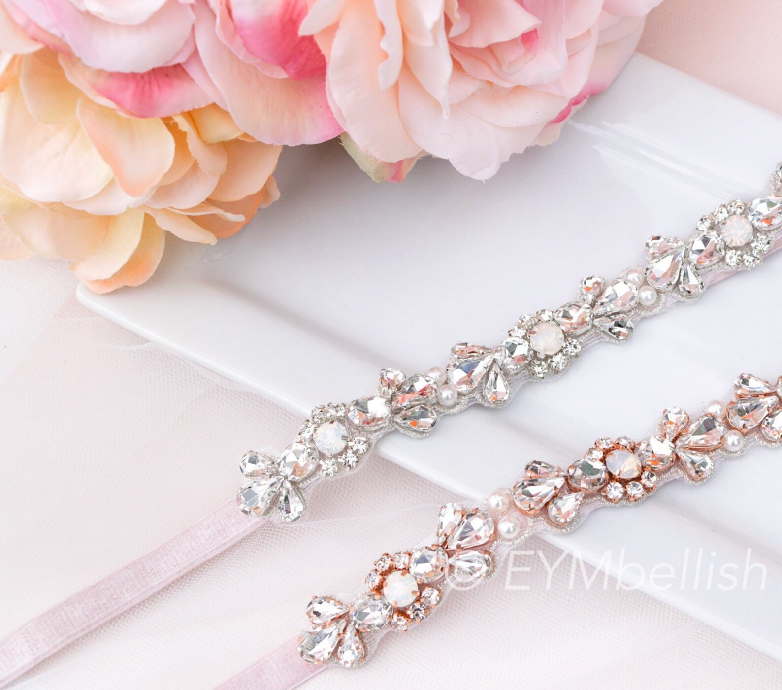 Opal Bridal Belt With Elastic Clasp, Fitted Bridal Sash, Wedding Belt ...