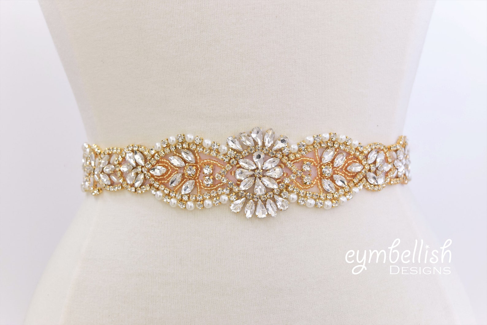 Gold Crystal Rhinestone Bridal Belt on Satin Sash Bridal - Etsy