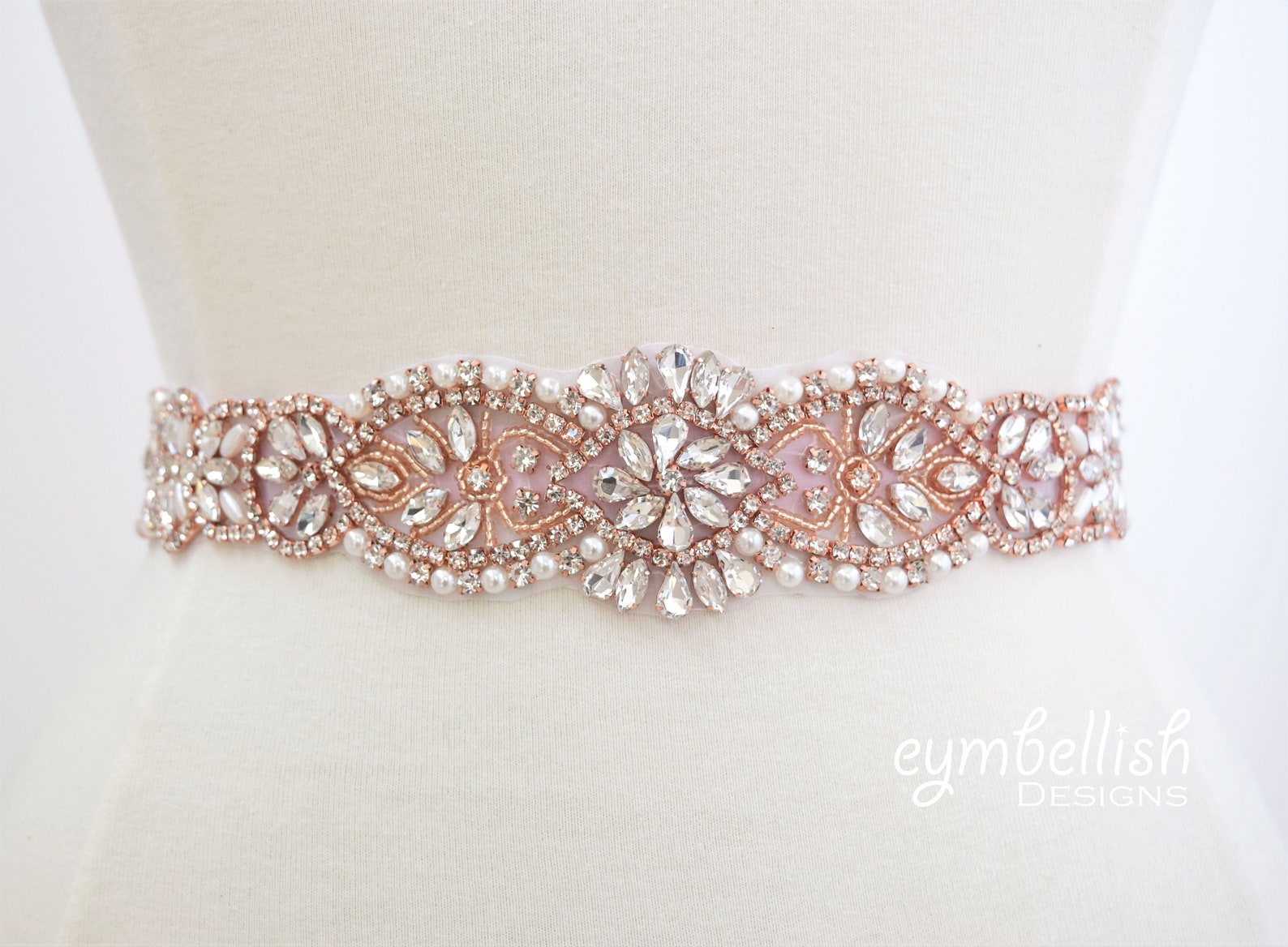 Rose Gold Crystal Rhinestone Bridal Belt on Satin Sash - Etsy