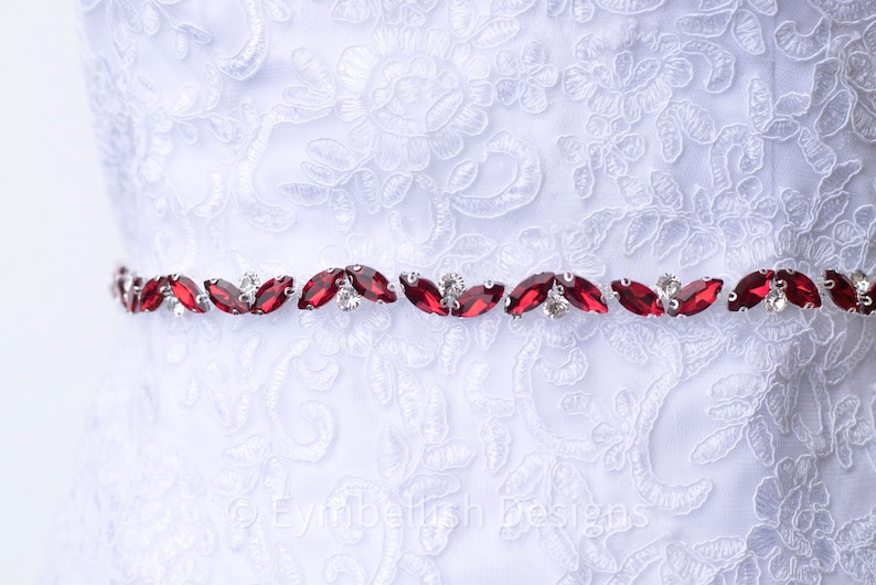 Red Bridal Belt- Rhinestone Bridal Belt in Red- Ruby Bridesmaids Belt ...