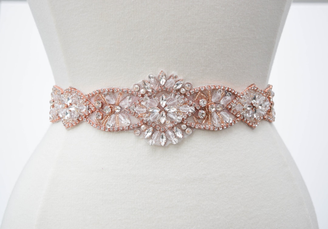 Full Length Rose Gold Belt With Clasp- Rose Gold Bridal Belt- Champagne ...