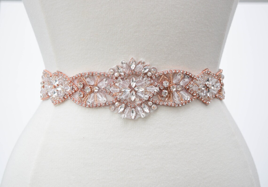 Rose Gold Rhinestone Belt With Clasp- Rose Gold Bridal Belt ...