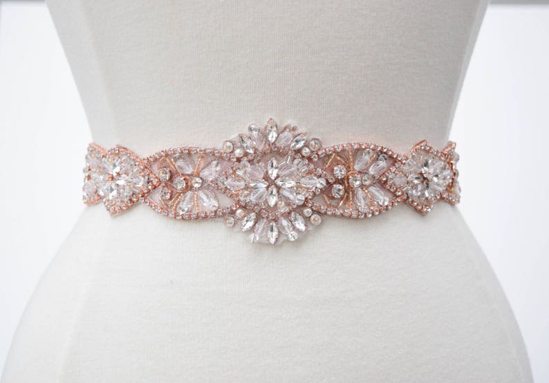 Rose Gold Crystal Rhinestone Bridal Belt on Satin Sash Bridal Sash ...