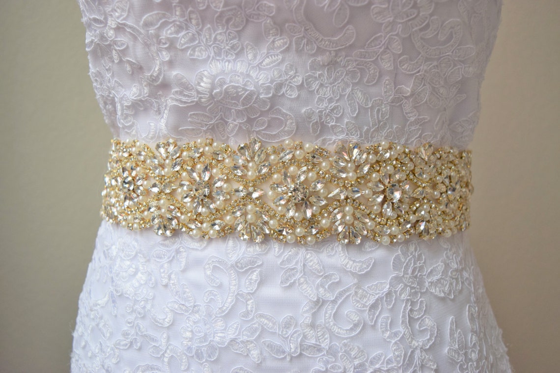 Gold Rhinestone Bridal Belt Gold Bridal Sash Rhinestone Belt | Etsy