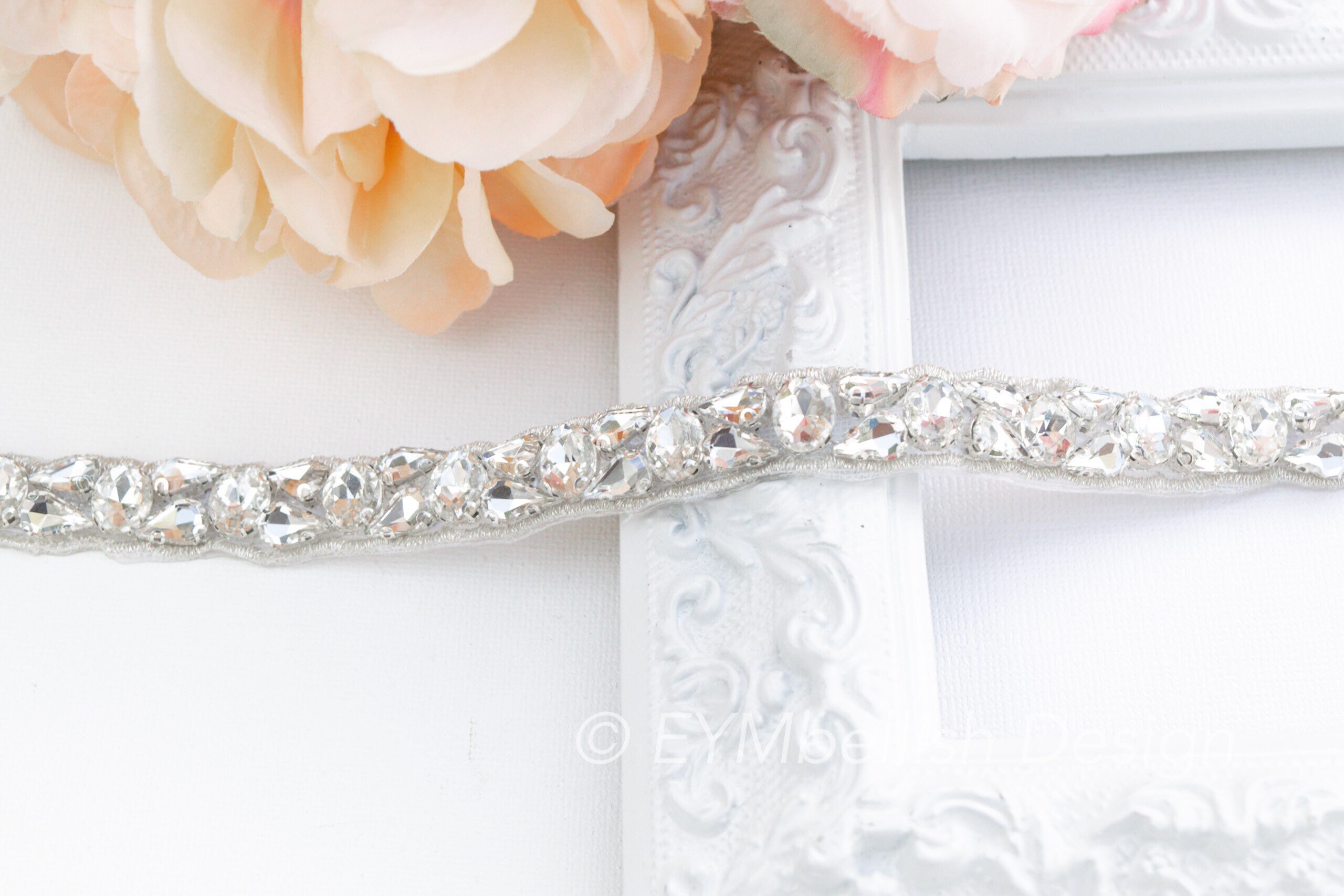 Full Length Thin Rhinestone Bridal Belt with Clasp | Etsy