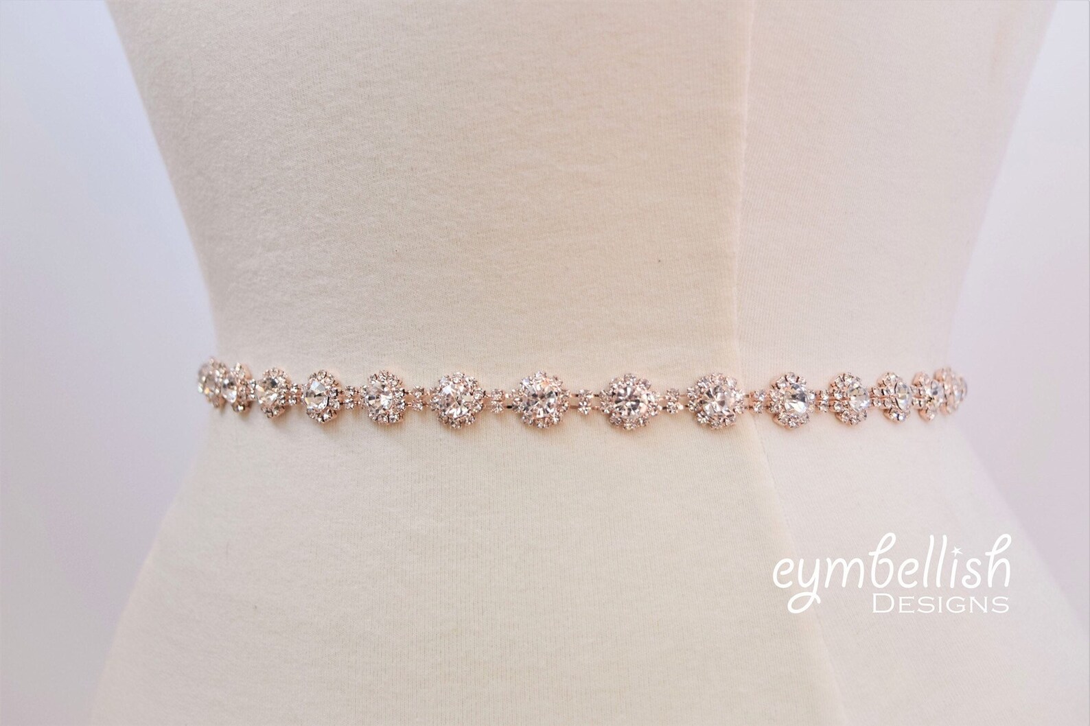 Thin Rose Gold Crystal Rhinestone Belt With Clasp Hook Bridal | Etsy