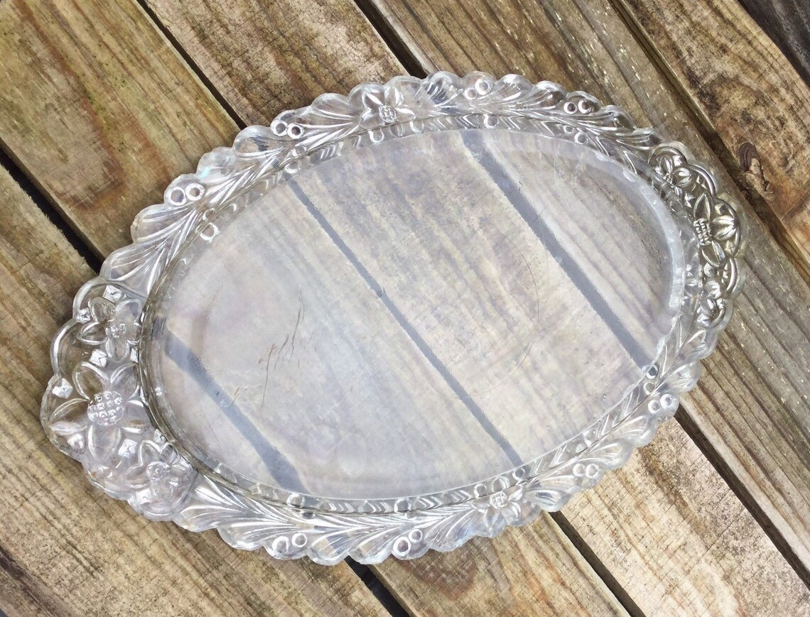 Vintage Glass Dresser Tray Vintage Pressed Glass Tray Etsy
