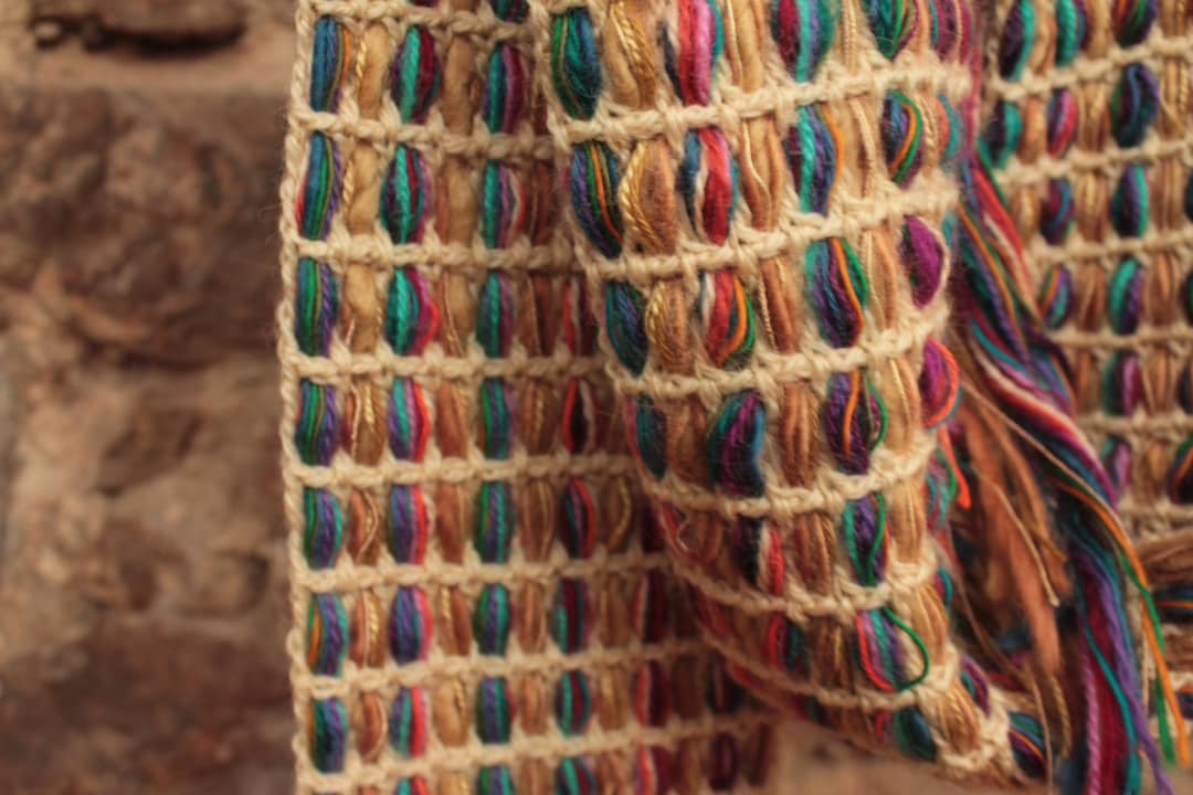 Multicolor Scarf, Pure Wool, Crochet-knitted With Intertwined Wool ...