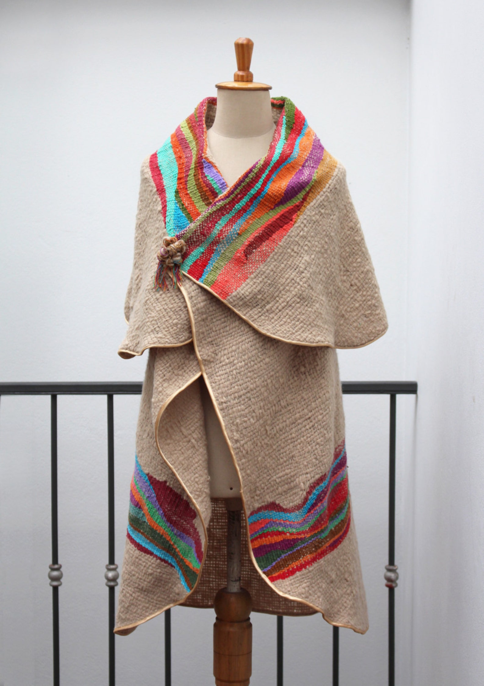 Colorful Poncho Wool Cape Stripe Poncho Cape Coat Knit - Etsy