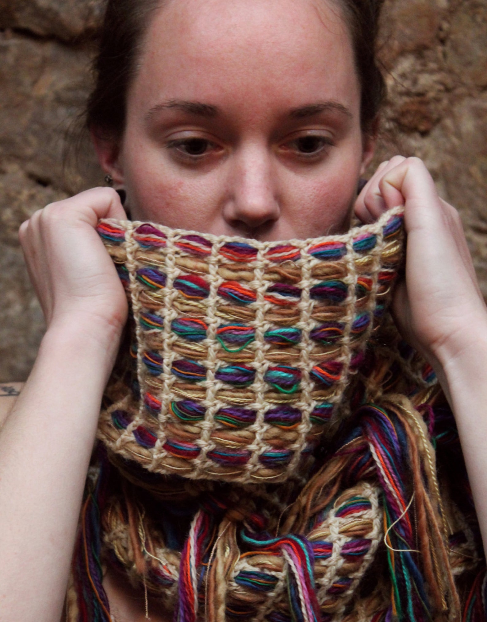 Multicolor Scarf Pure Wool Crochet-knitted With Intertwined - Etsy