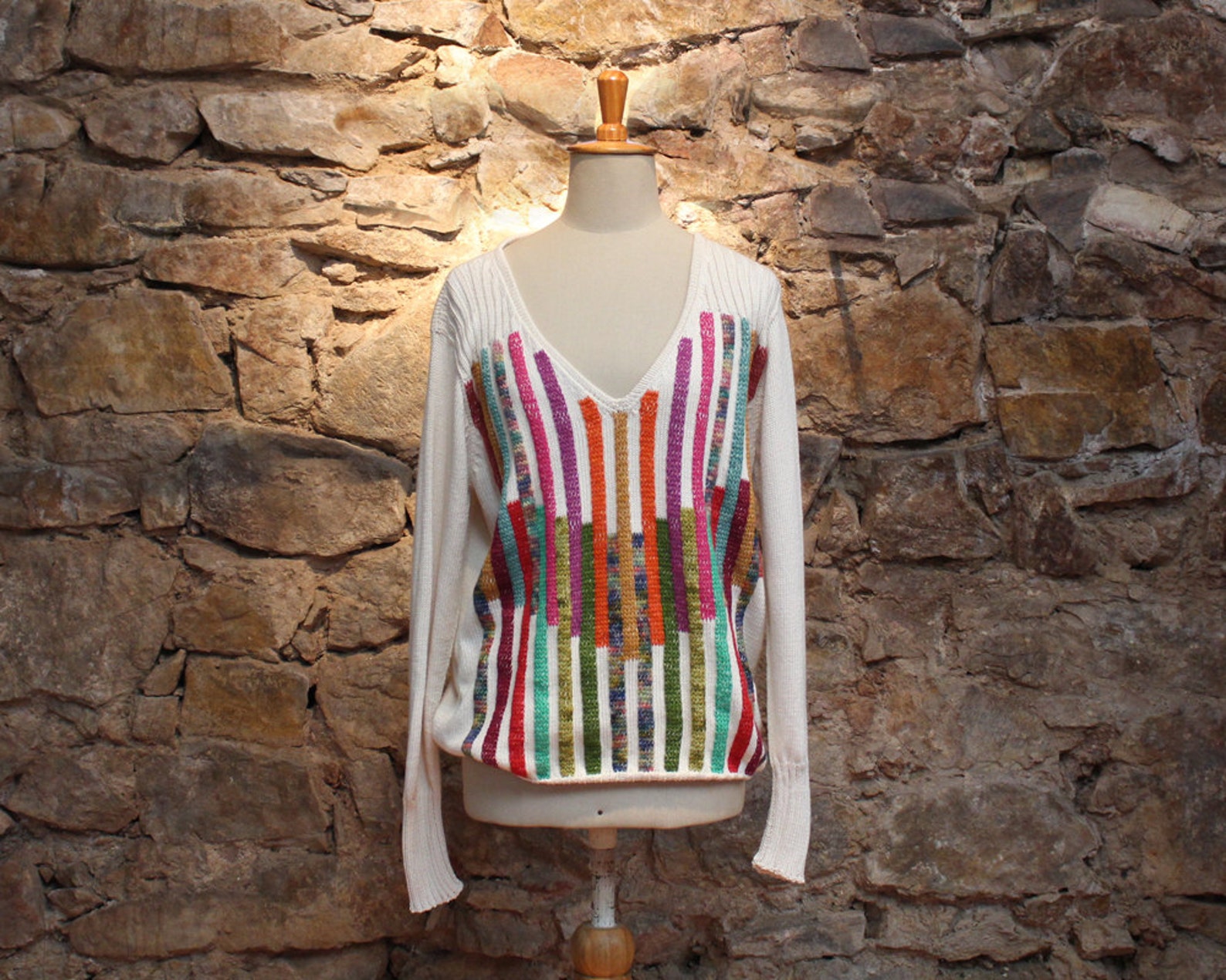 Autumn Woven Colorful Knit Sweater Knitted Sweater V-neck - Etsy