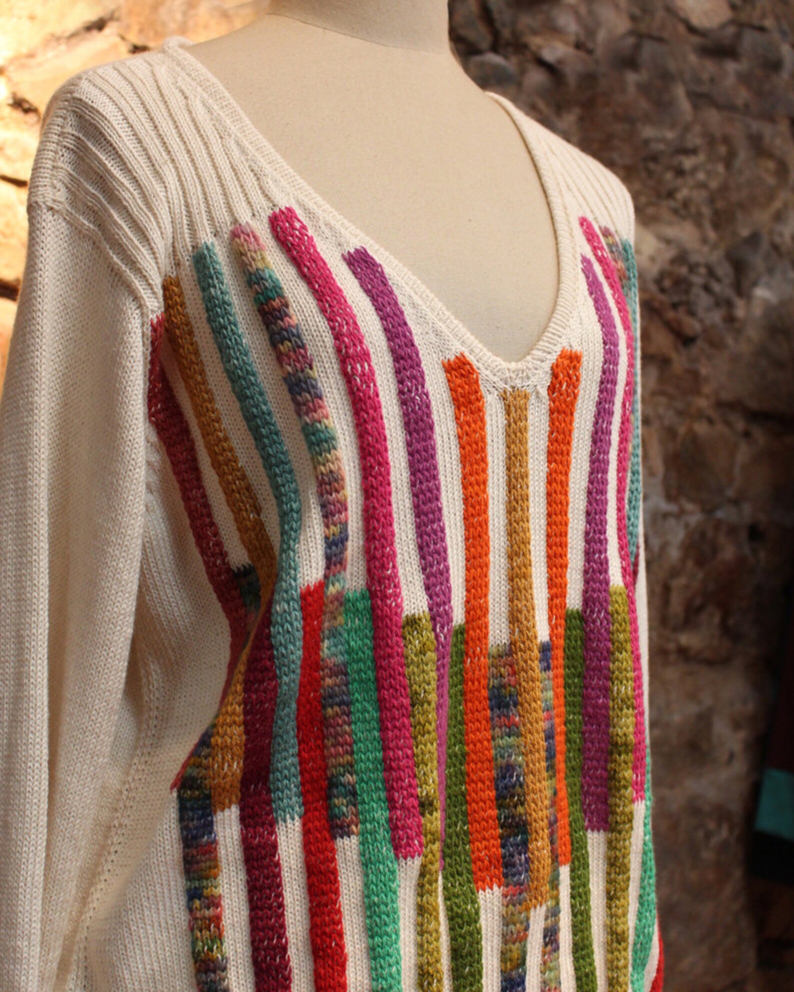 Autumn Woven Colorful Knit Sweater Knitted Sweater V-neck Sweater ...