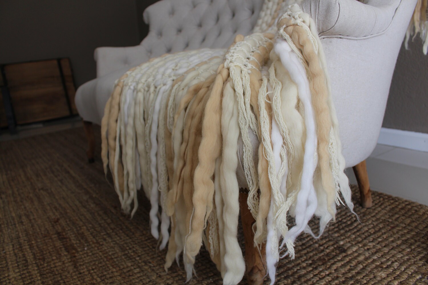 Chunky Knit Throw Weaving Loom Knitted Blanket Natural Wool - Etsy