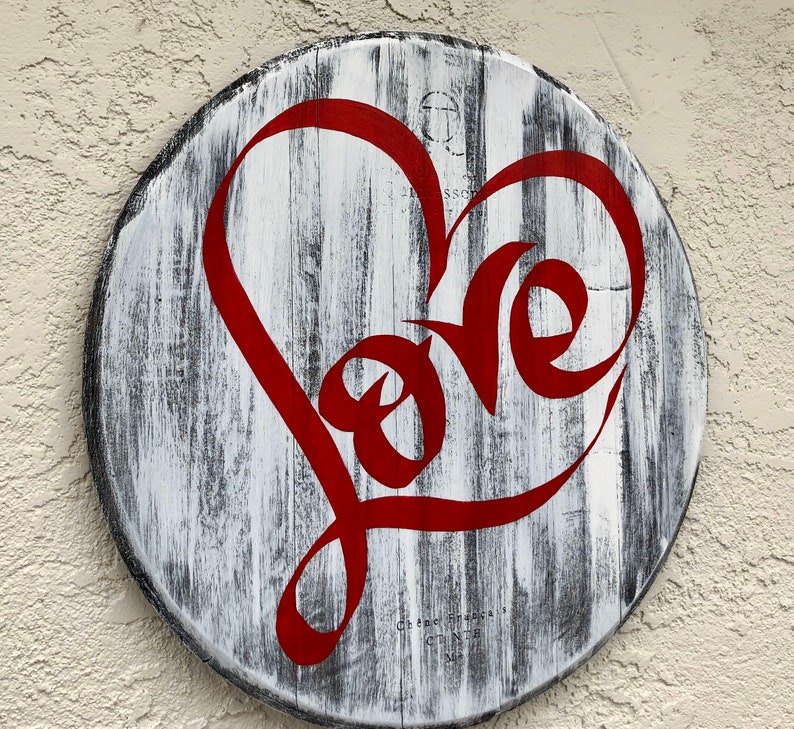 Love Wine Barrel Head Wine Barrel Head Wall Hang Wood Love | Etsy