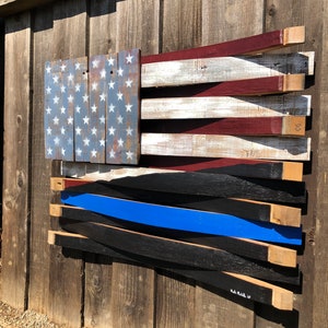 Thin Blue Line American Flag - Wine Barrel Wall Hang - Law Enforcement ...