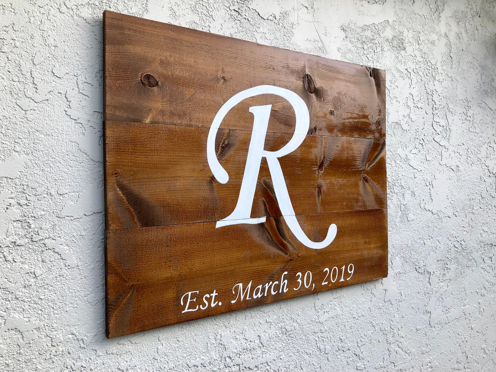 Established Date Wall Hang Family Initial Sign Wood Plank - Etsy