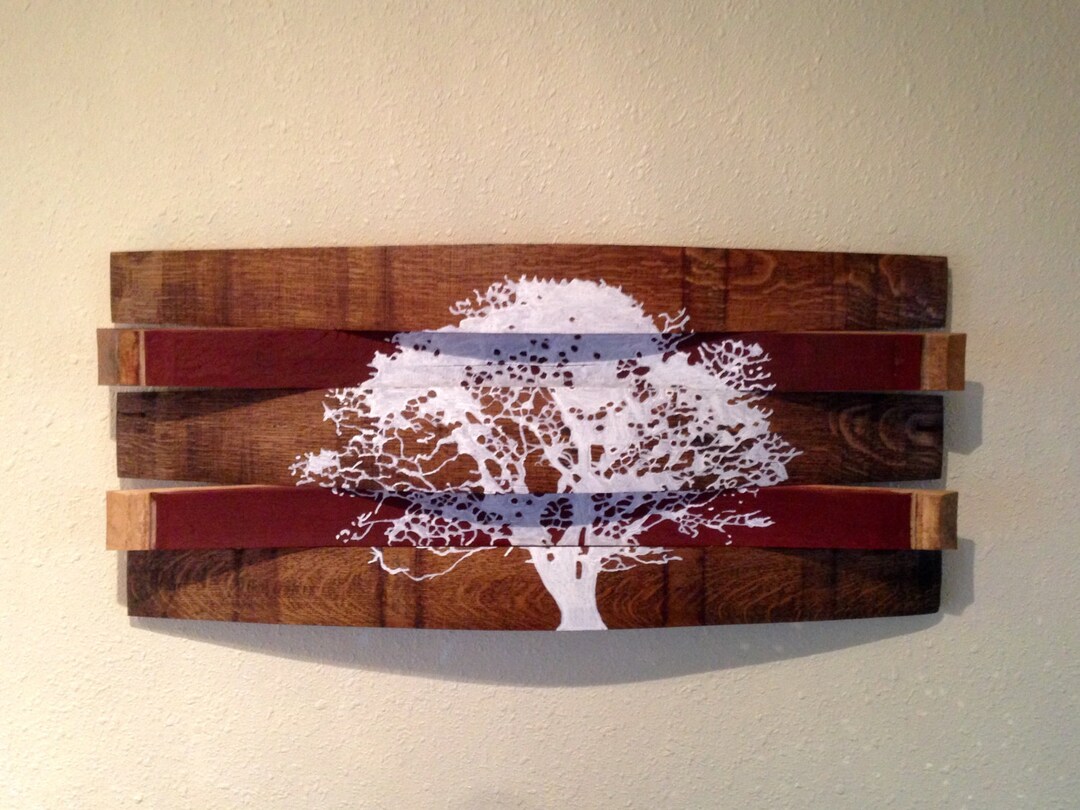 Wine Barrel Oak Tree Wall Art Oak Tree Painting Tree Silhouette Oak ...