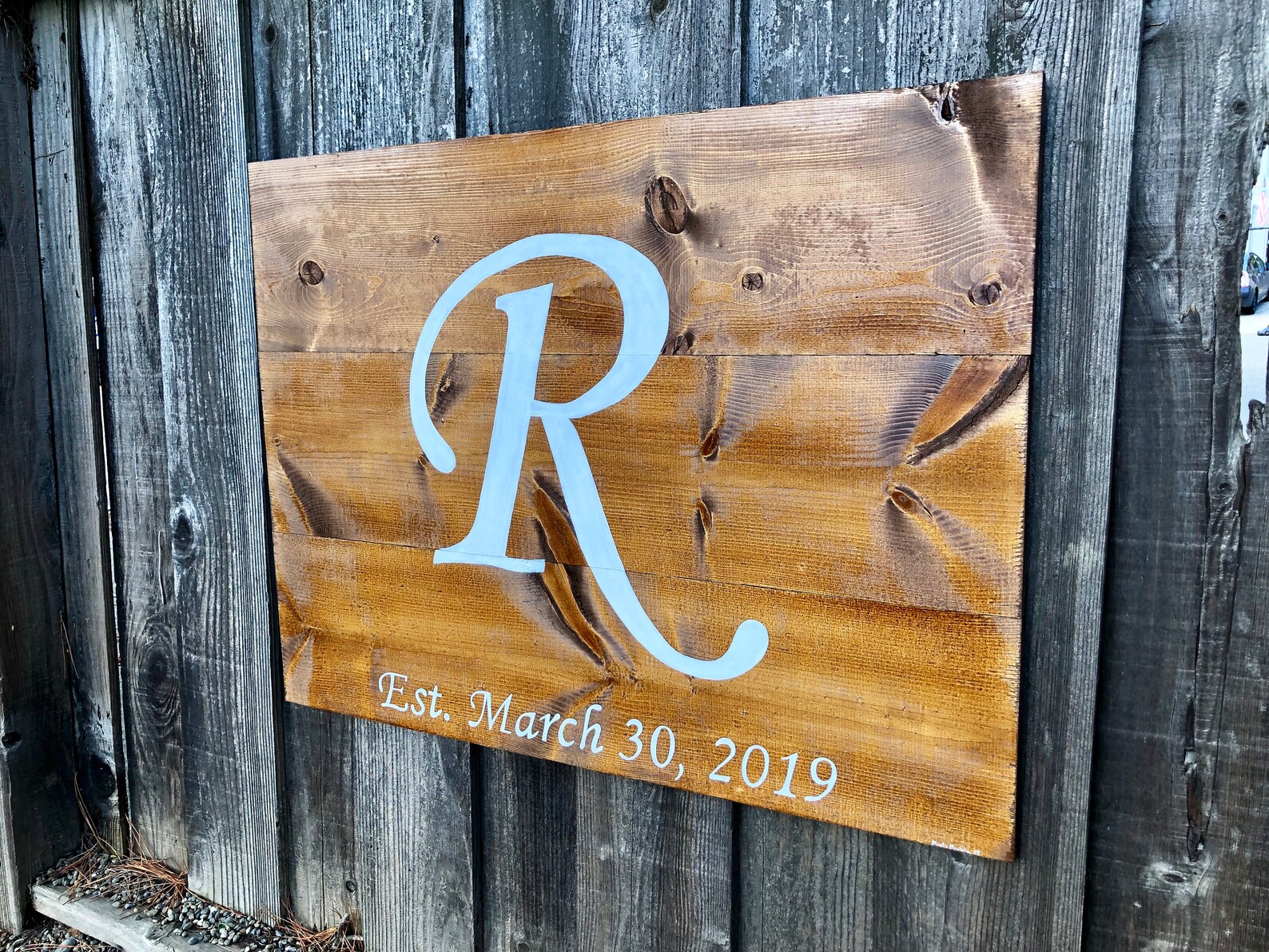 Established Date Wall Hang Family Initial Sign Wood Plank - Etsy