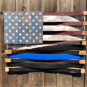 Thin Blue Line American Flag - Wine Barrel Wall Hang - Law Enforcement ...