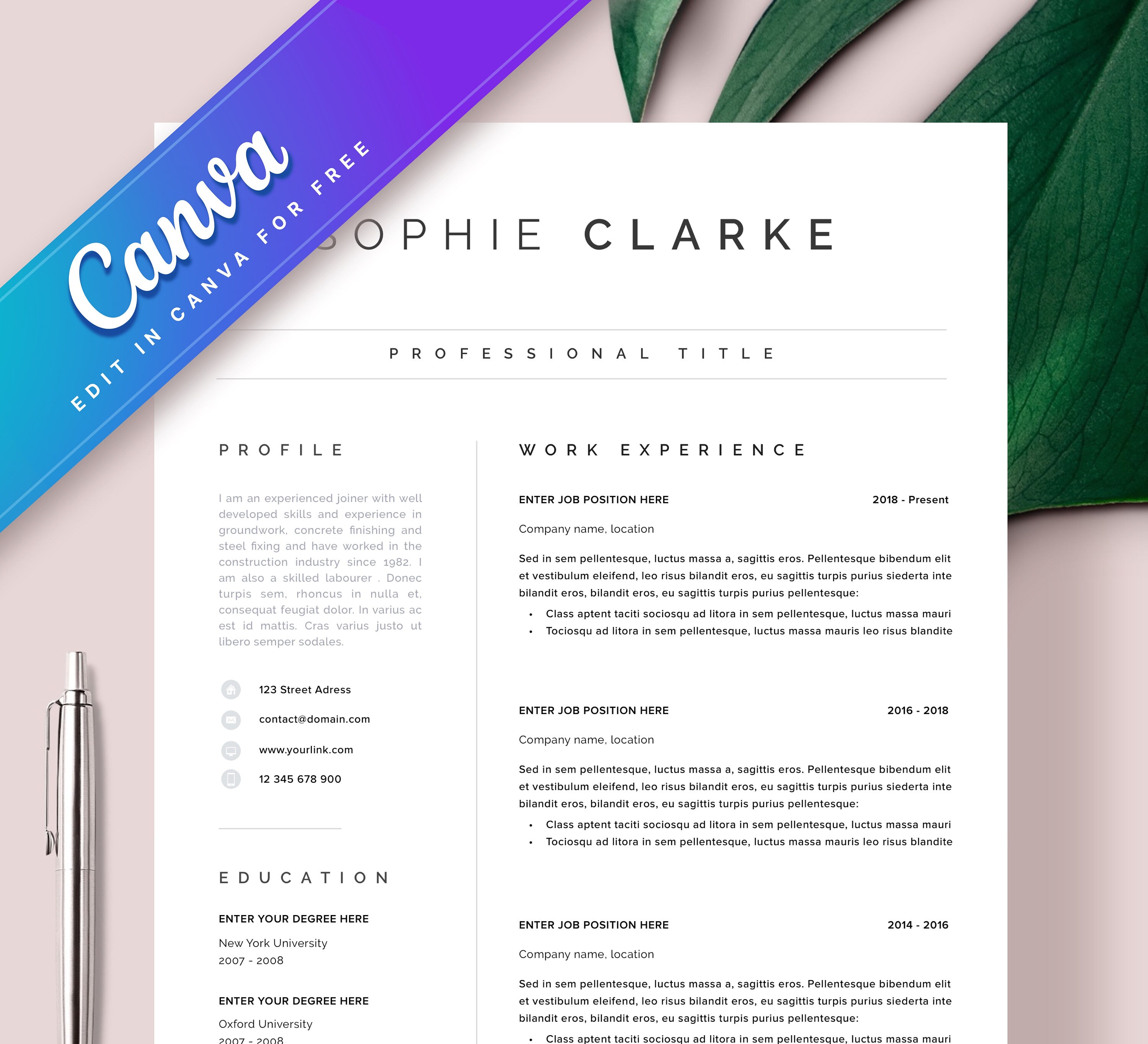 Minimalist Resume Template Professional Clean Simple Resume Template ...