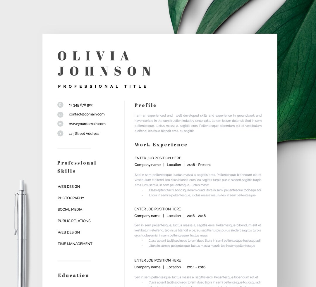 CV Template Word and Mac Pages With Cover Letter, Modern CV Template ...