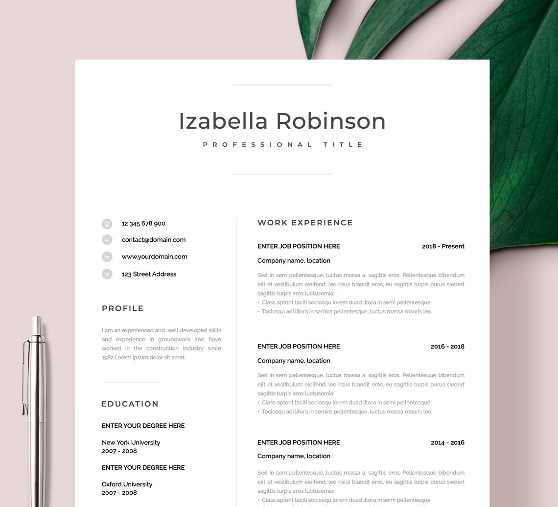 CV Modern Resume Template for Word & Pages, Modern Professional Resume ...
