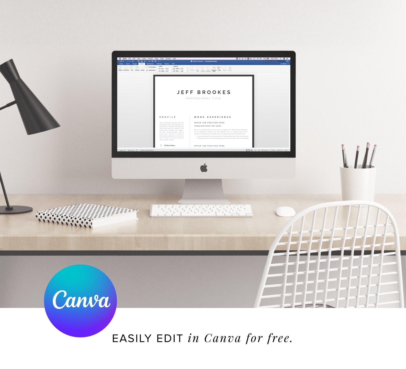 Modern Professional Resume Template for Canva, Elegant CV Template ...