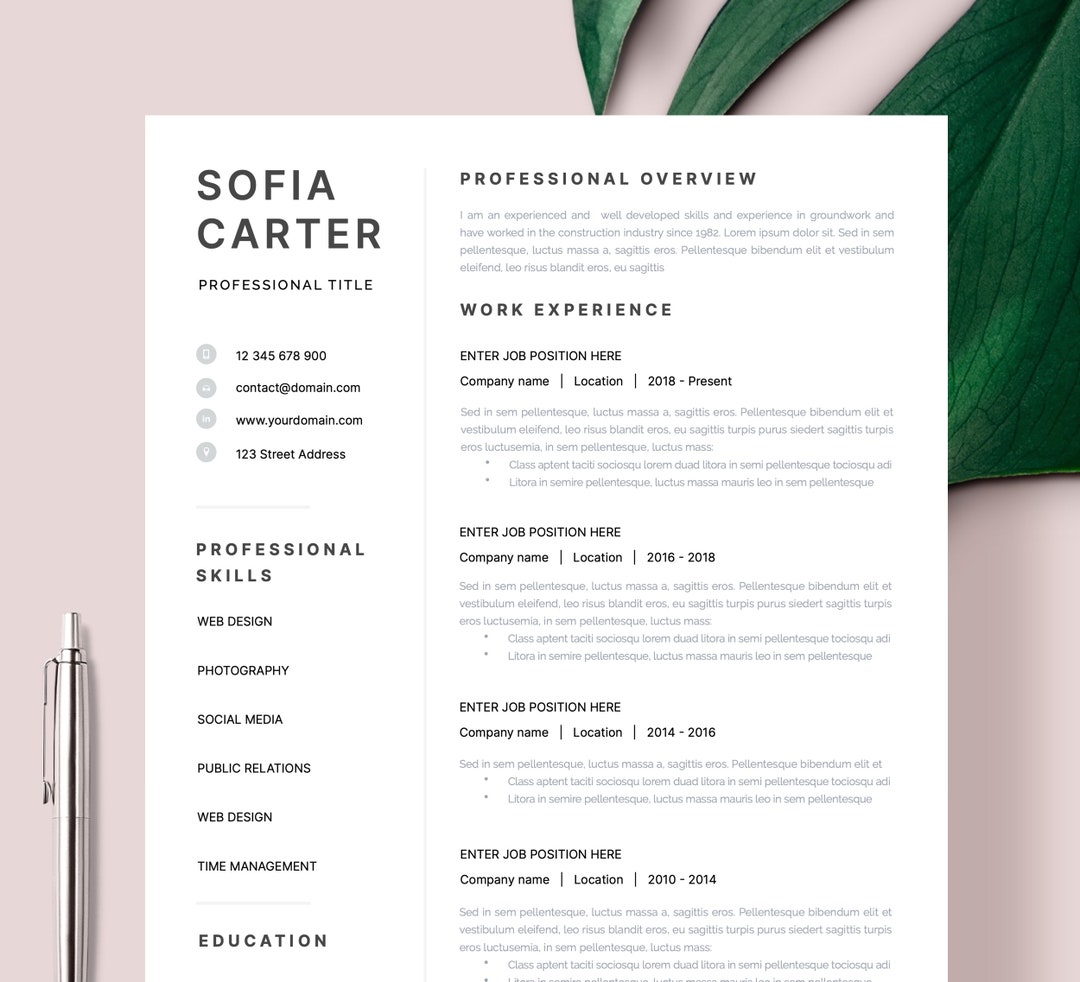 CV Resume Template Word, Mac Pages With Cover Letter, Modern Resume CV ...