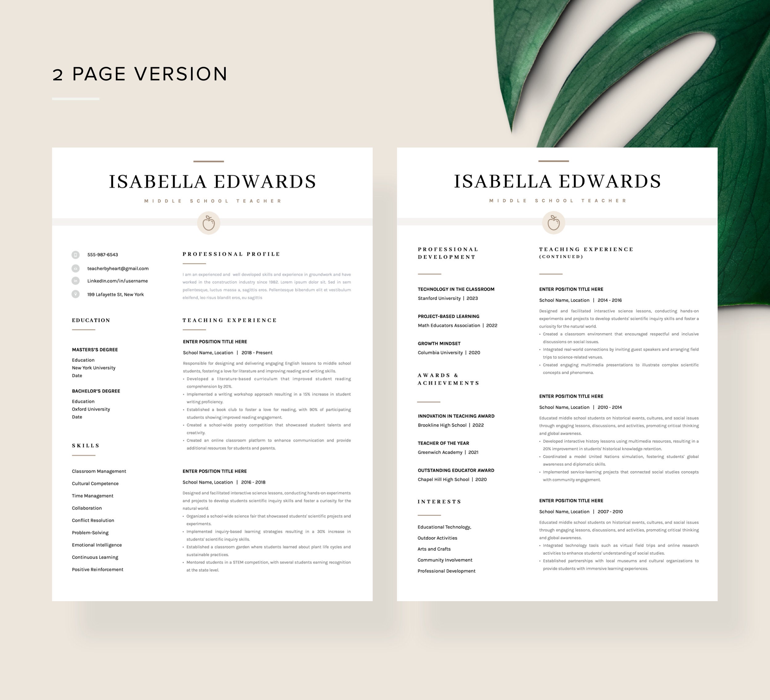 Resume Template Teacher Resume Word Pages Teacher CV Template, Teaching ...