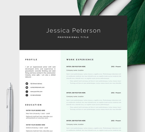 Resume Template Resume CV Template CV design Curriculum | Etsy Polska
