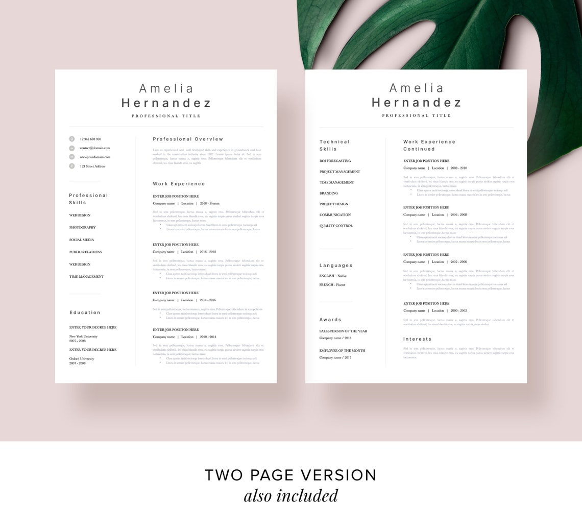 Clean Simple Resume Template Word and Pages, CV Template Word, Basic ...
