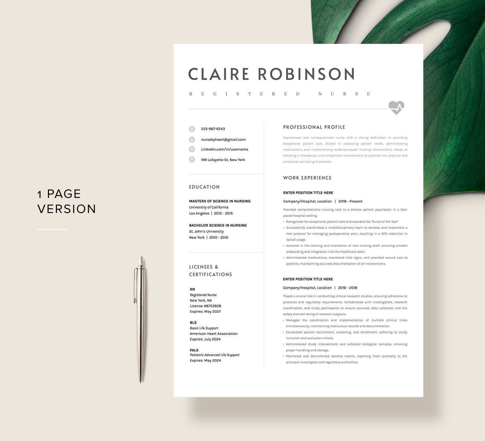 Nursing Resume Template Resume Template for Word Pages Nurse Resume ...