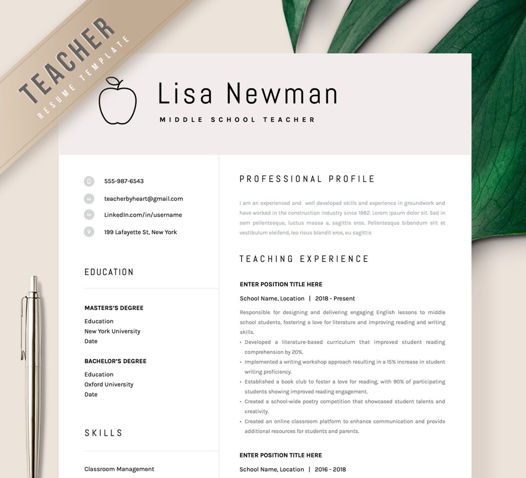 Elementary School Teacher Resume Template, CV Teacher Resume Preschool ...