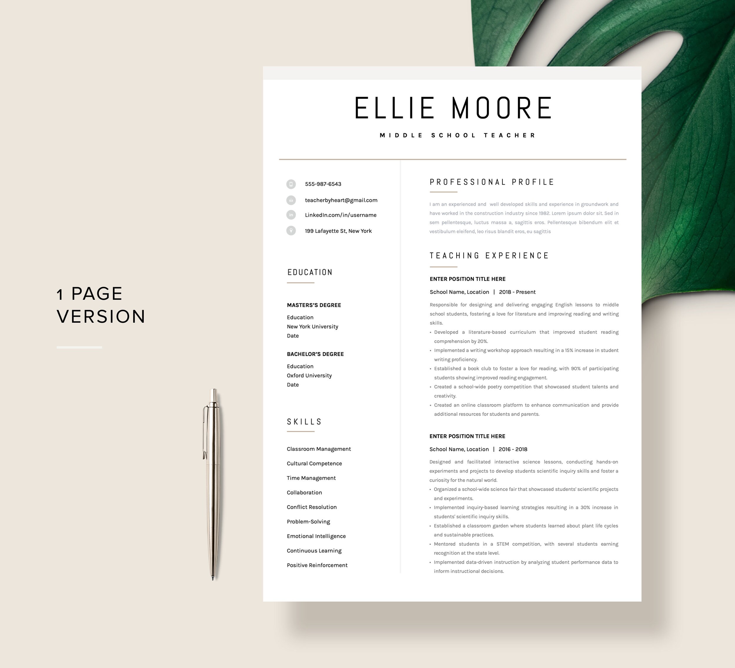 Teacher Resume Template Word and Pages Teaching Resume Template Resume ...